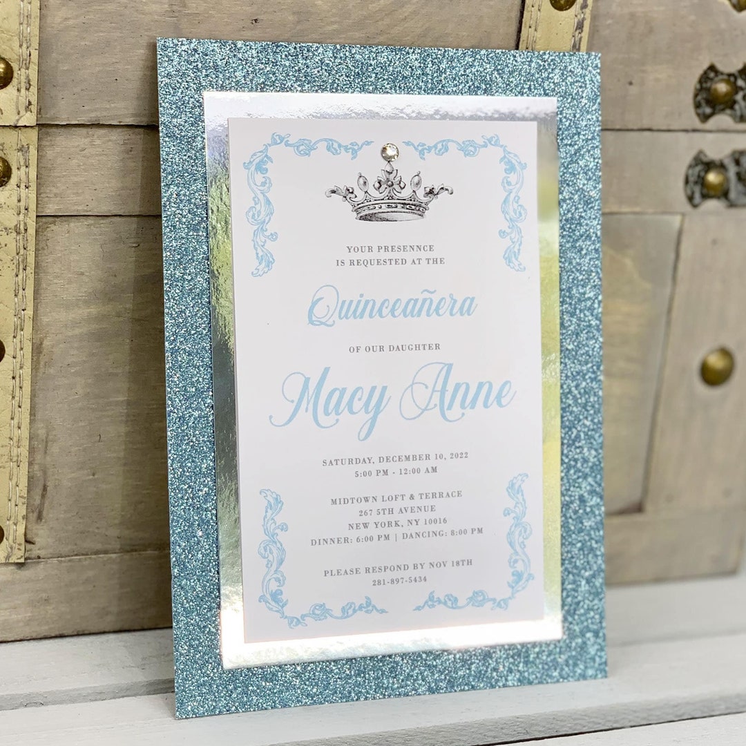 Blue Quinceanera Invitation Blue Cinderella Quinceanera Invitation ...