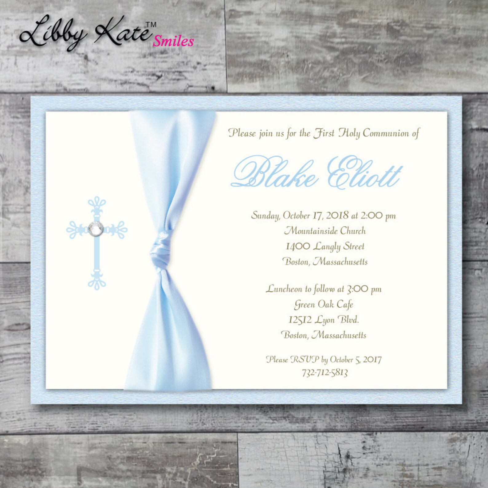 Boy First Communion Invitation Boy Blue Communion Invitation - Etsy