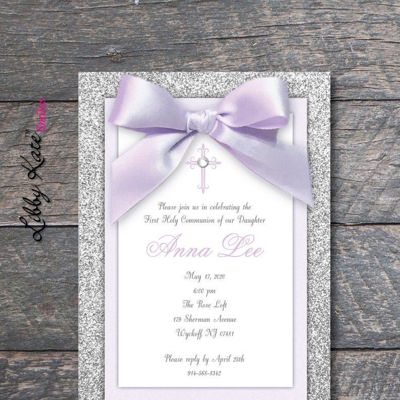 First Communion Invitation Girl Lavender Communion Invitation - Etsy