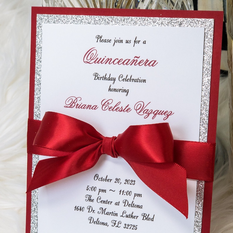 Red Quinceanera Invitation Red With Ribbon 5x7 Printed - Etsy
