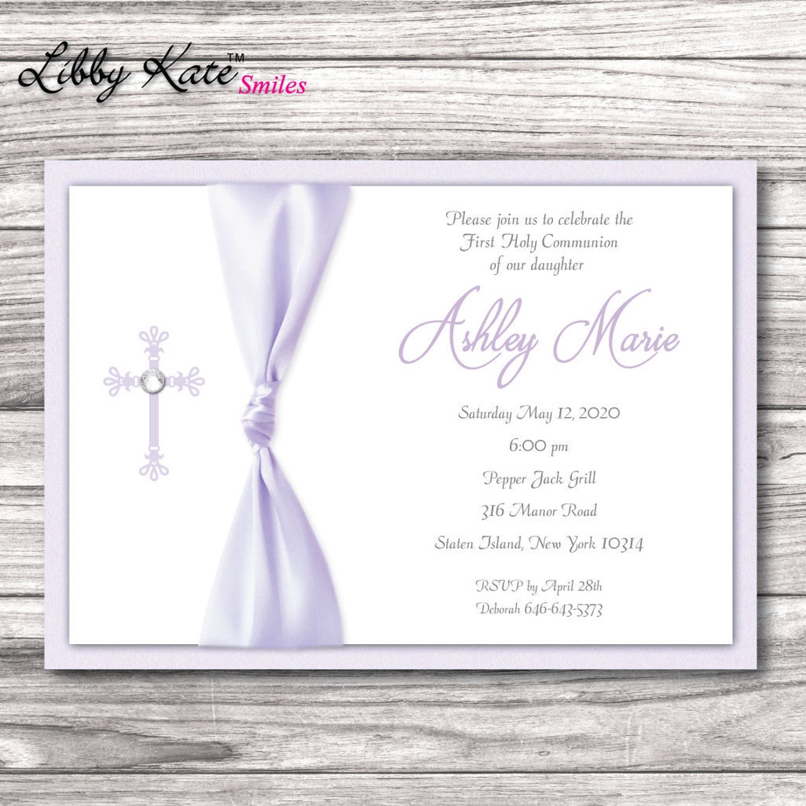 Girl First Communion Invitation Girl Lavender Baptism | Etsy