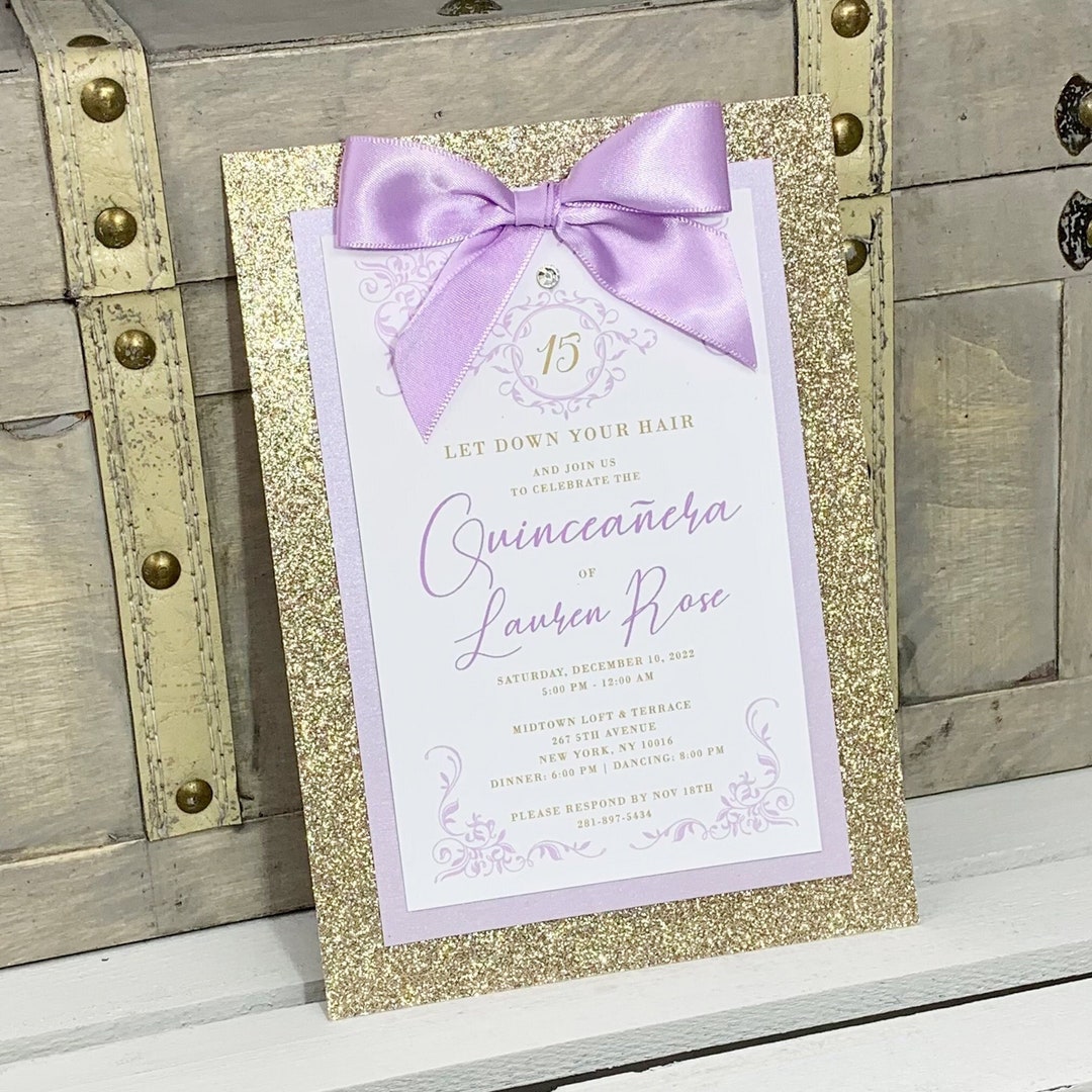 Lilac and Gold Quinceanera Invitation Lilac Rapunzel Quince Invite ...