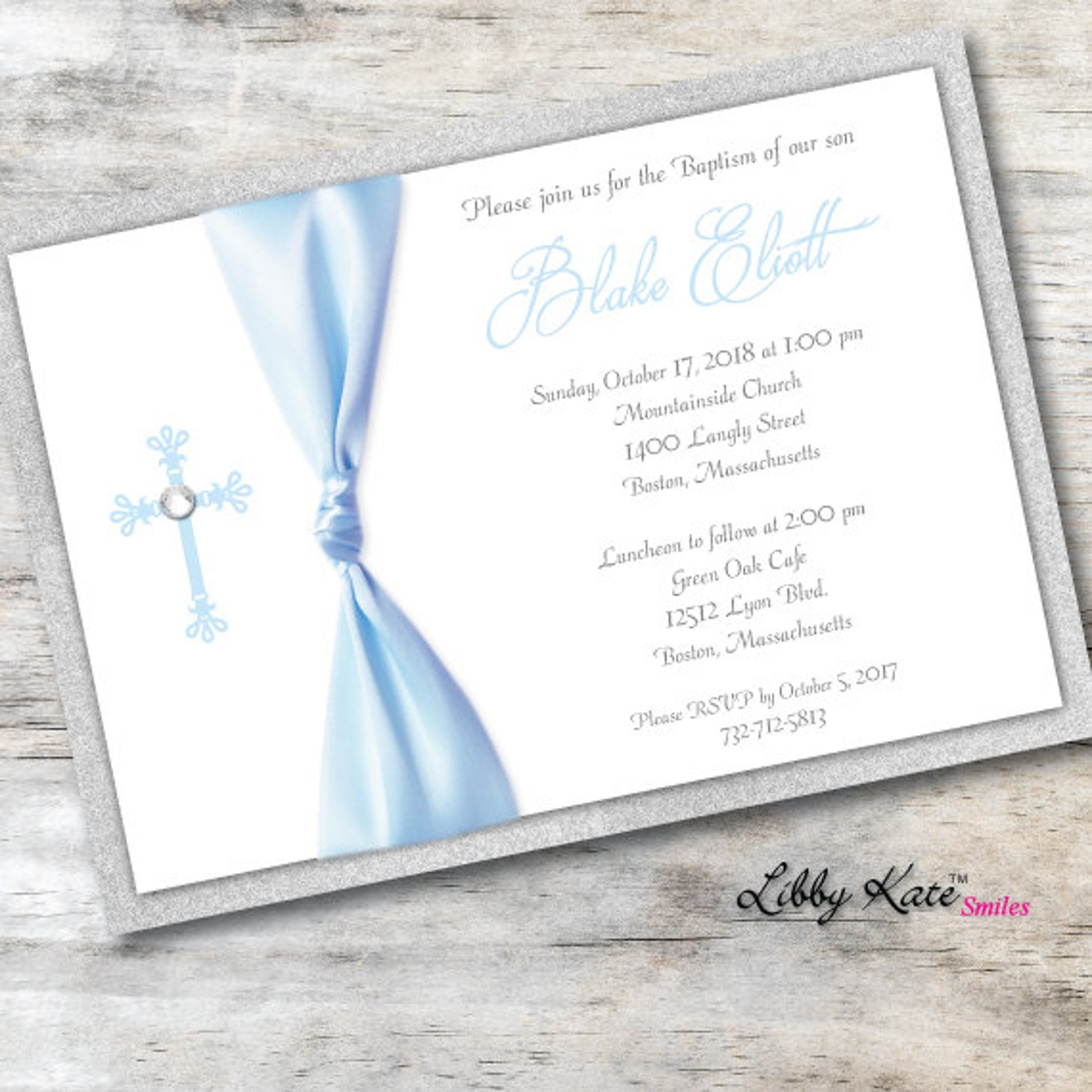 Boy First Communion Invitation Boy Blue and Silver | Etsy