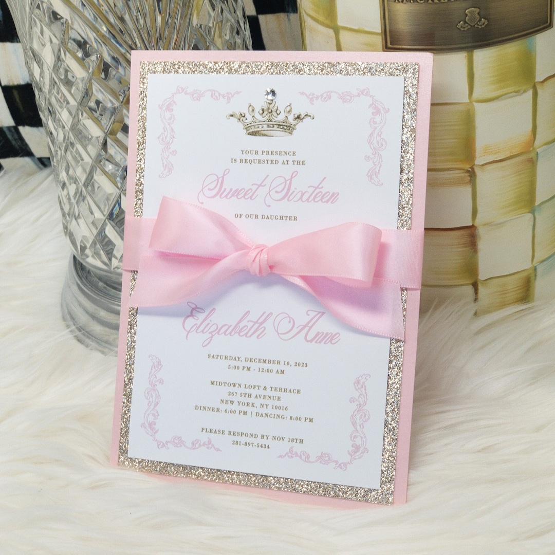 Quinceanera Invitation Pink and Gold Princess Quinceanera Invite Crown ...