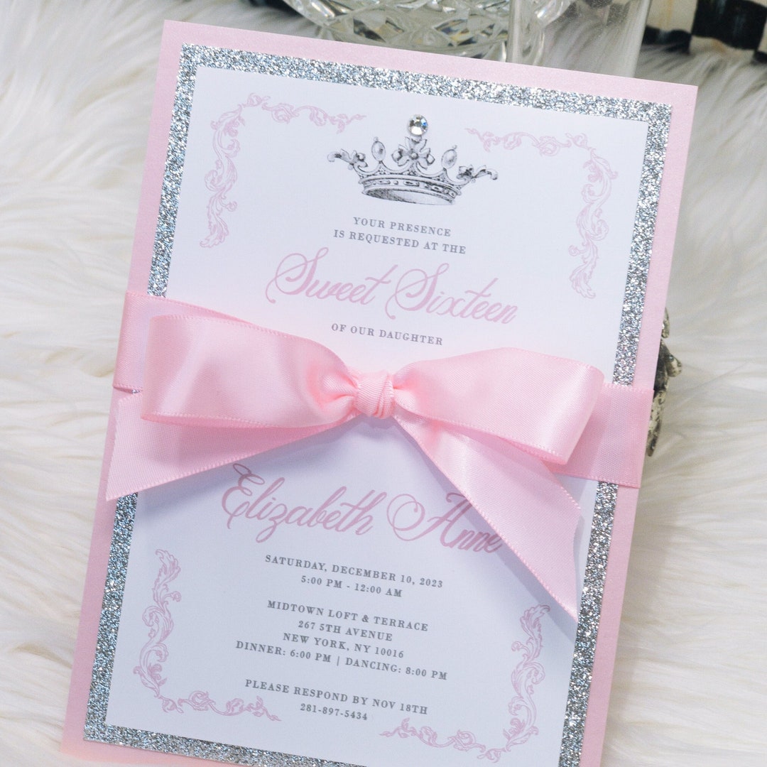 Pink Sweet 16 Invitation Pink and Silver Sweet Sixteen Invite 16th ...