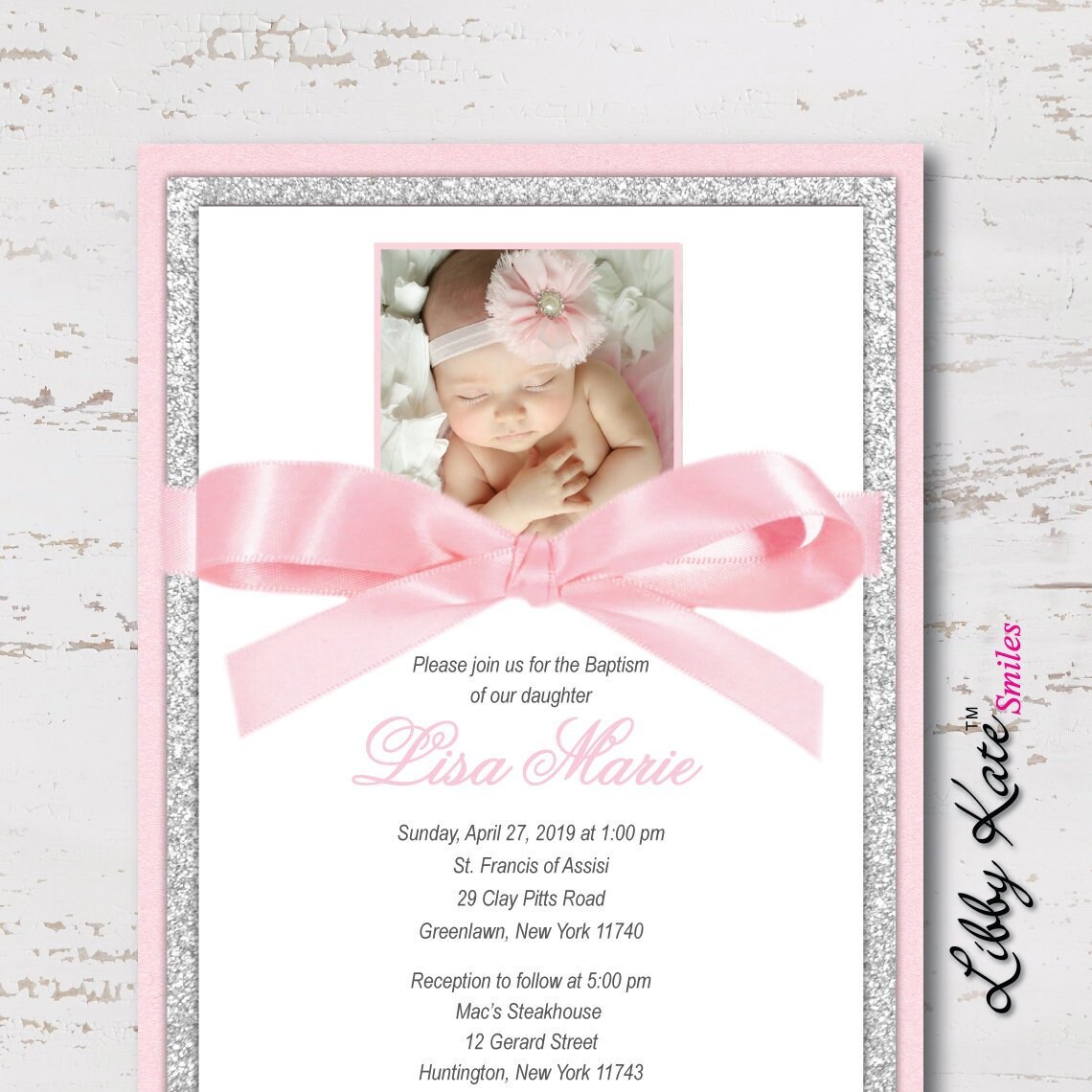 Pink Photo Baptism Invitation Girl Baptism Invitation Pink and | Etsy