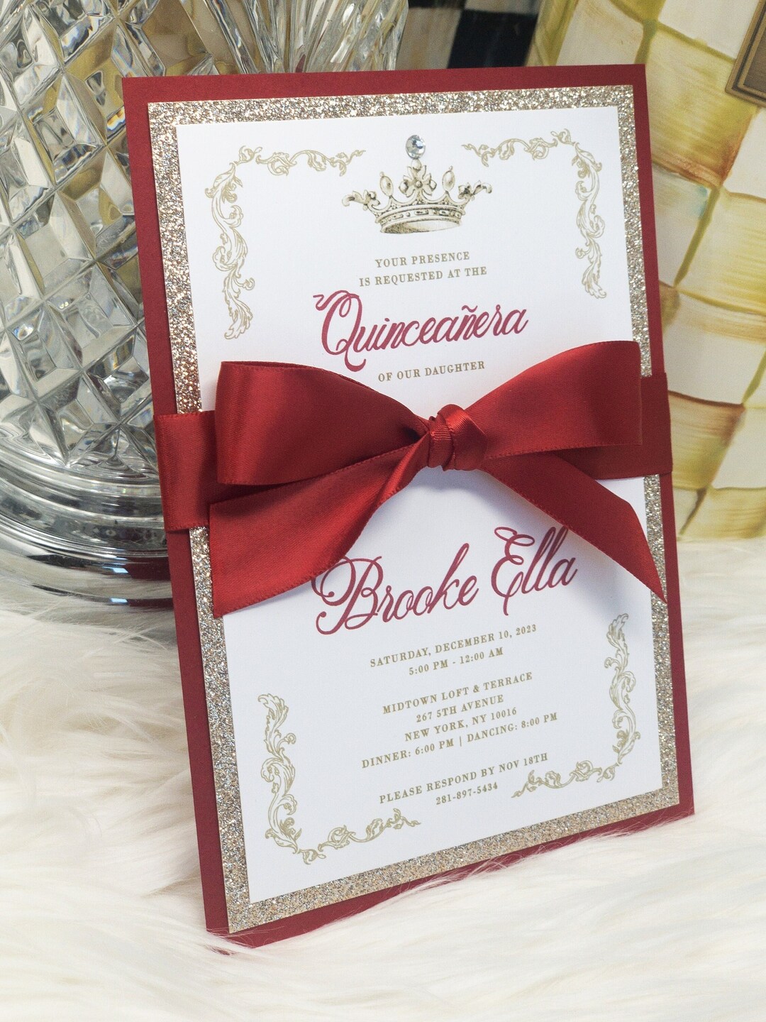 Quinceanera Invitation Red and Gold Crown Quinceanera Invitation ...