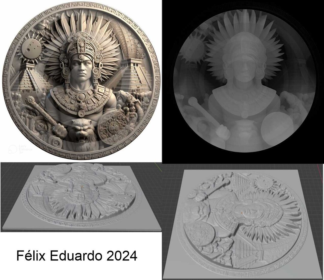 Aztec Warrior Depth Map for Engraving in Fiber Laser, CO2 Laser, CNC ...