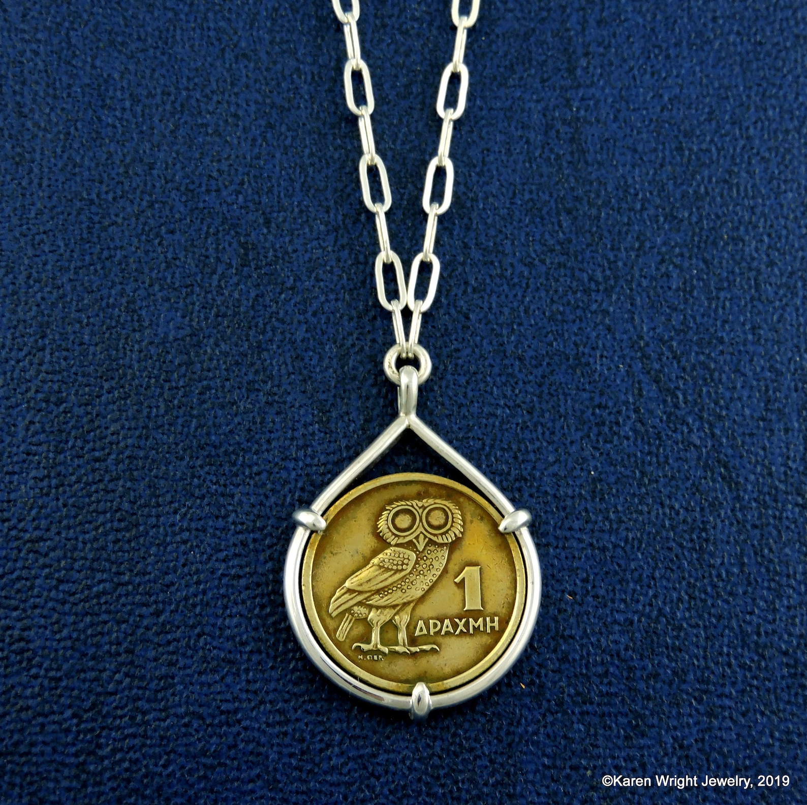 Coin Jewelry Vintage Greek Owl Coin in Handmade Sterling | Etsy