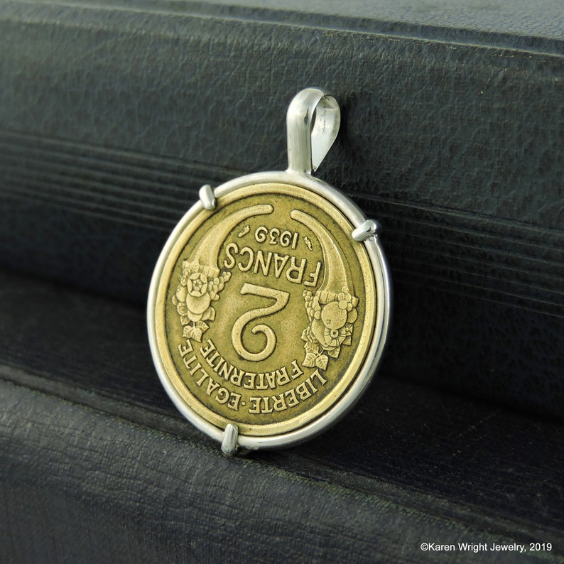 Art Deco Coin Jewelry With Vintage France 2 Franc in Handmade Sterling ...