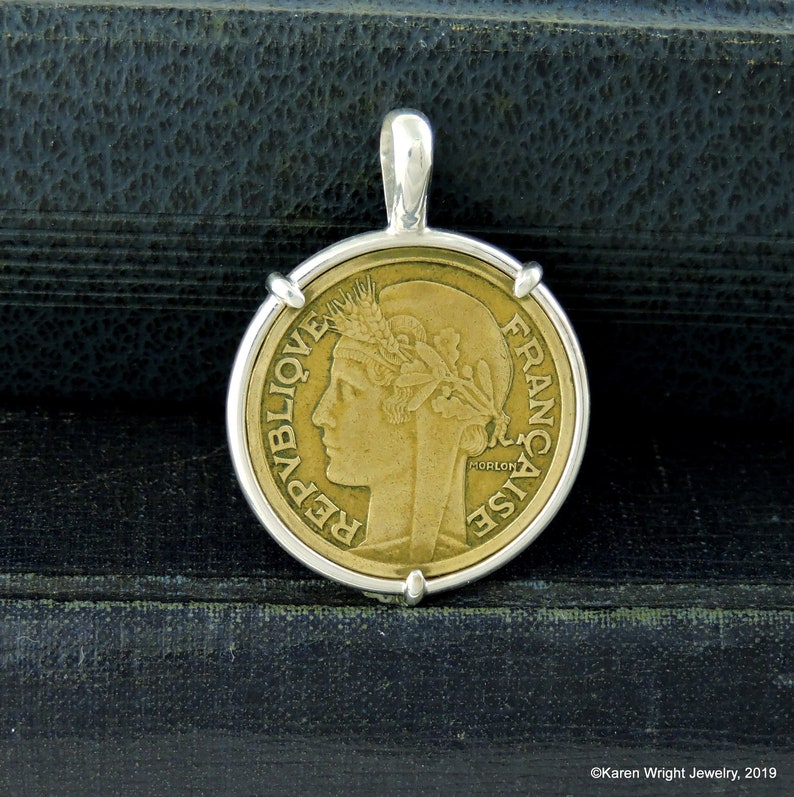 Art Deco Coin Jewelry With Vintage France 2 Franc in Handmade Sterling ...