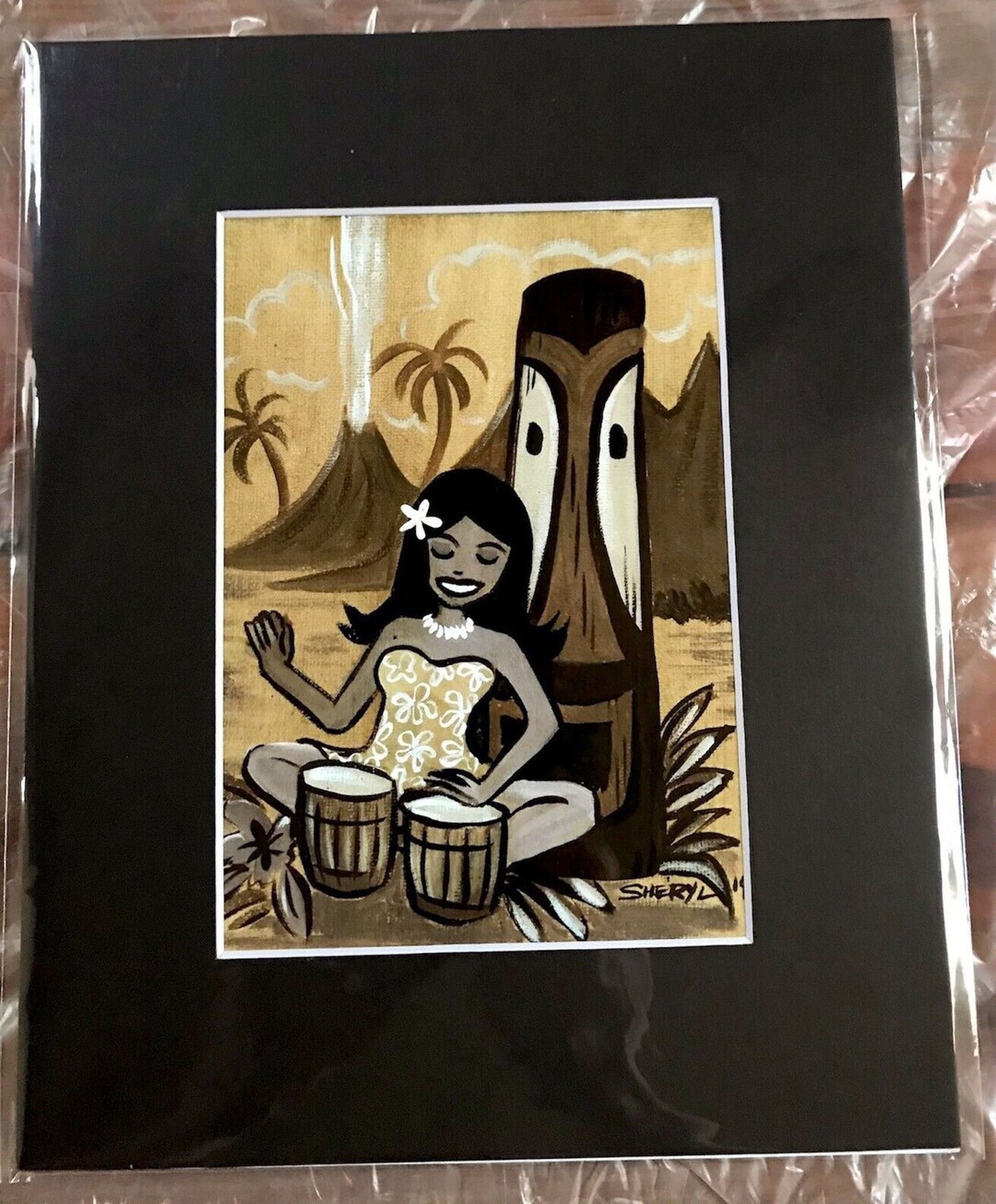 Tiki Bongos Girl Original Art Print 8X10 Matted, Ready to Frame - Etsy