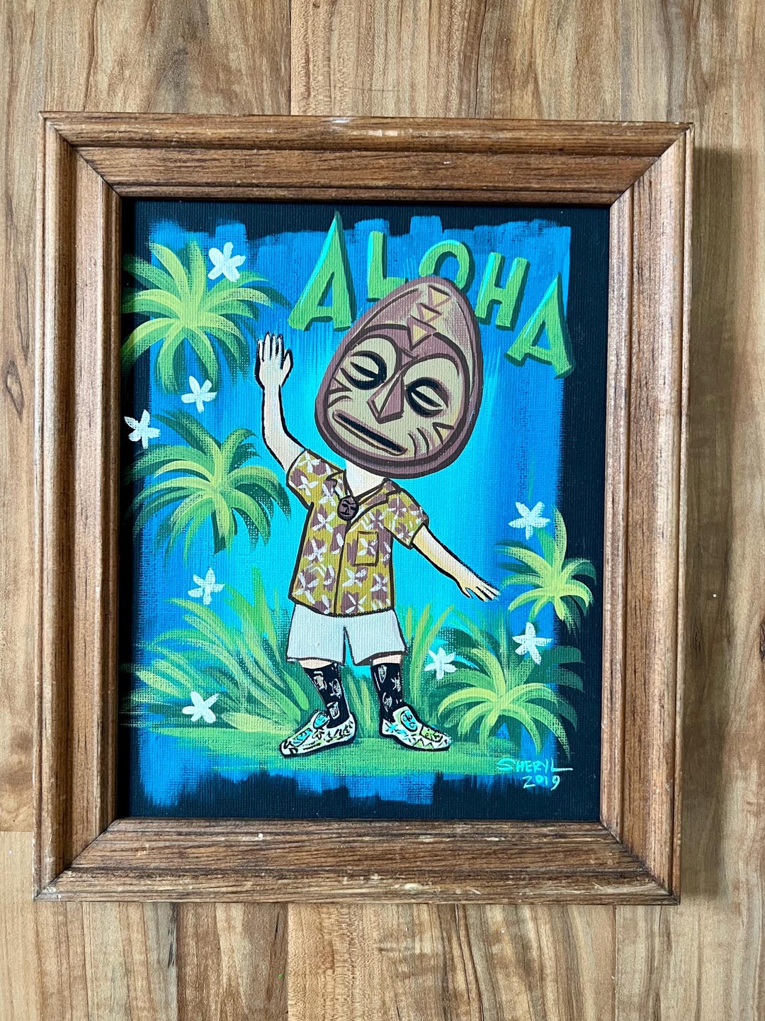 Original Framed Acrylic Painting Mr. Tiki Head - Etsy