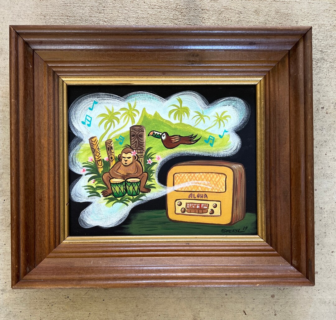 Aloha Radio, Original Painting in Vintage Wood Frame - Etsy