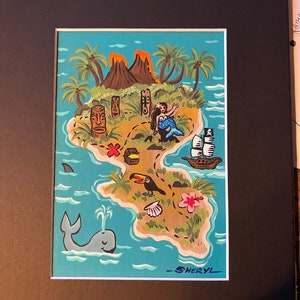 Tiki Treasure Island Map Original Art Print - Etsy