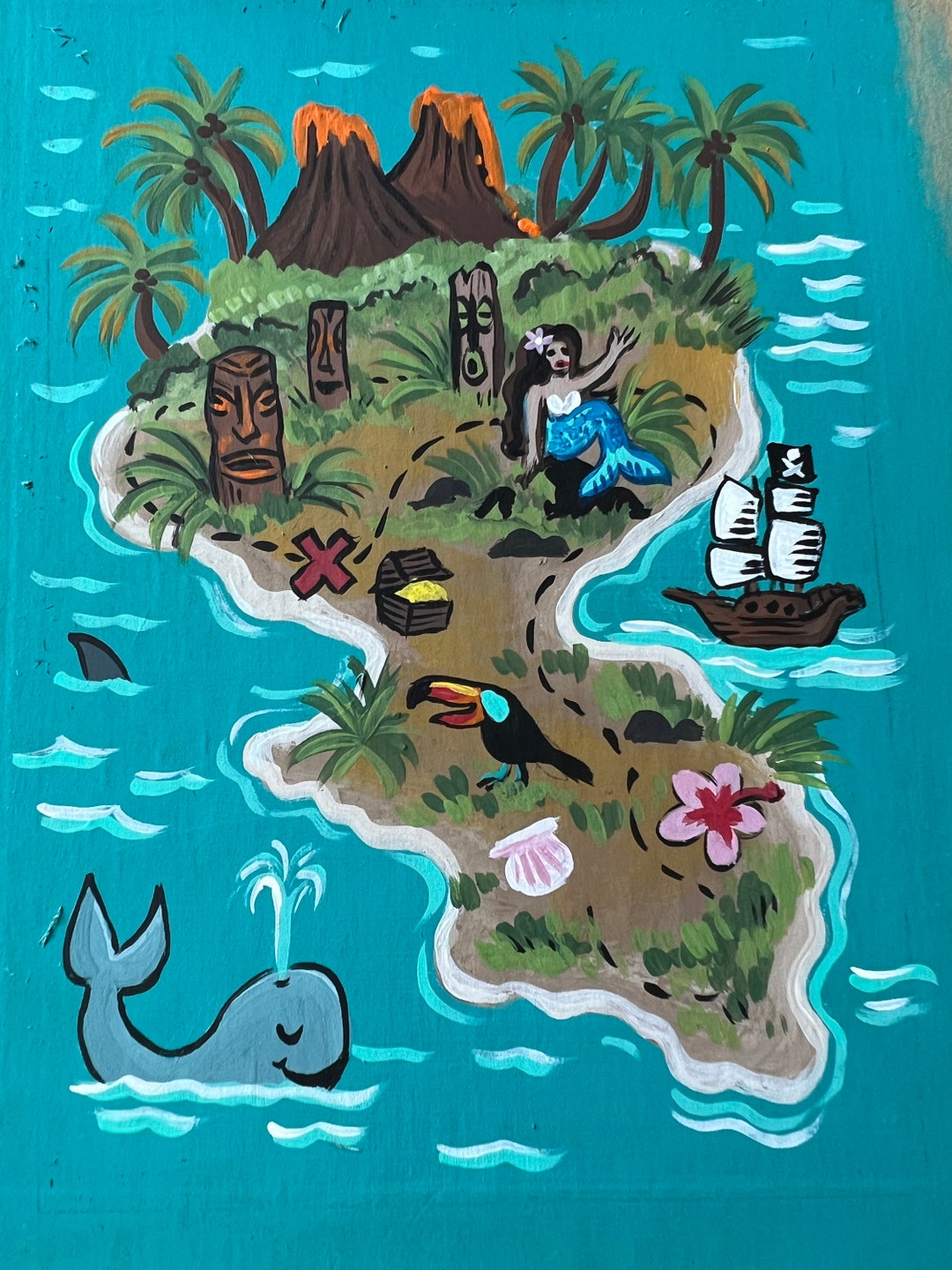 Tiki Treasure Island Map Original Art Print - Etsy