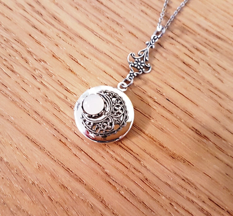 Tiny Round Silver Moon Locket Vintage White Opal Victorian | Etsy