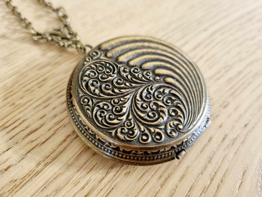 Large Bronze Locket Necklace: Art Nouveau Embossed Floral Pendant - Etsy