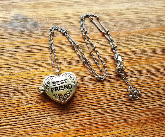 Best Friend Friendship Locket Silver Heart Bff Friends Forever Small Locket Necklace Etsy