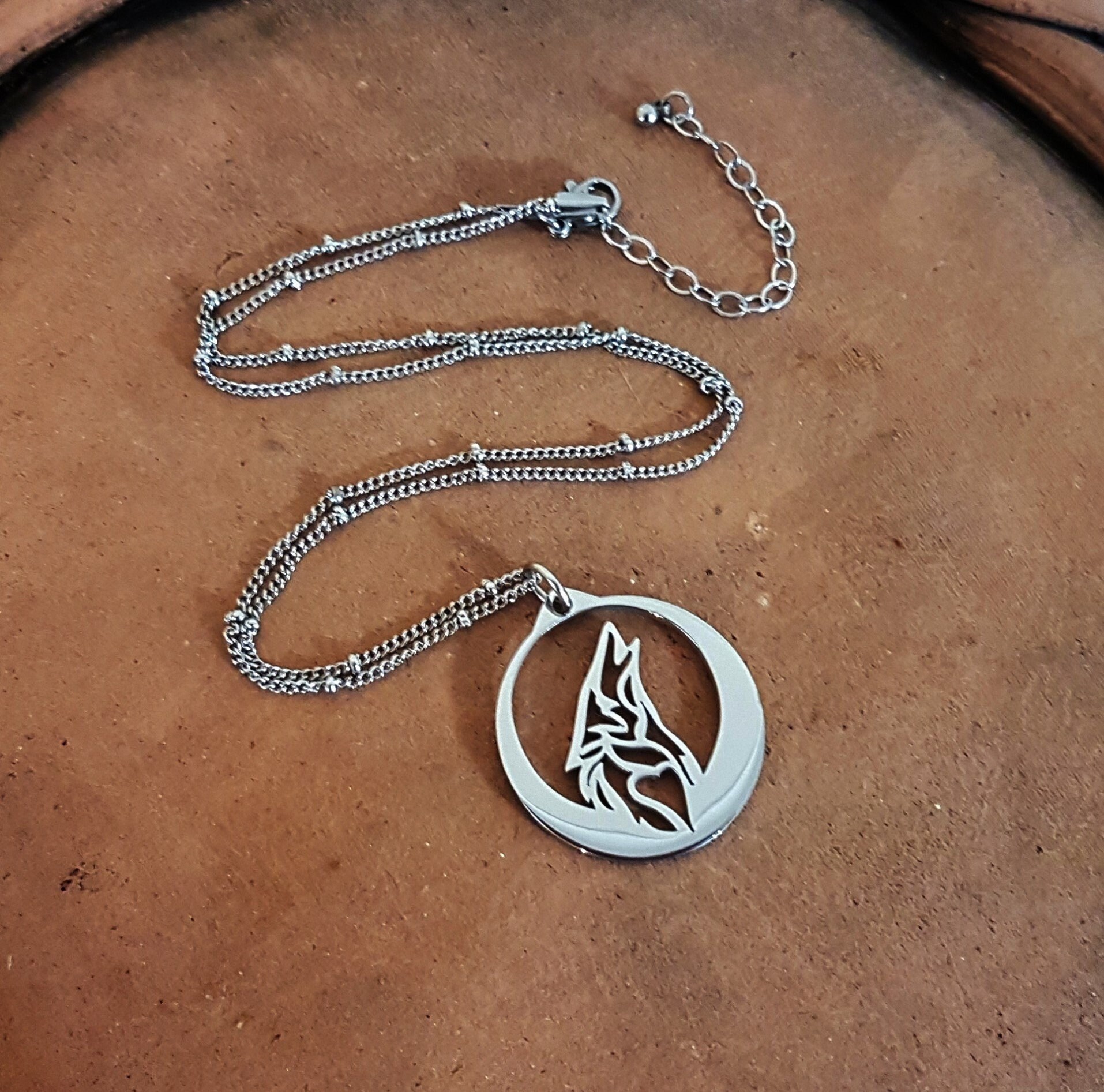 Howling Wolf Silver Necklace Full Moon Midnight Lone Wolf | Etsy