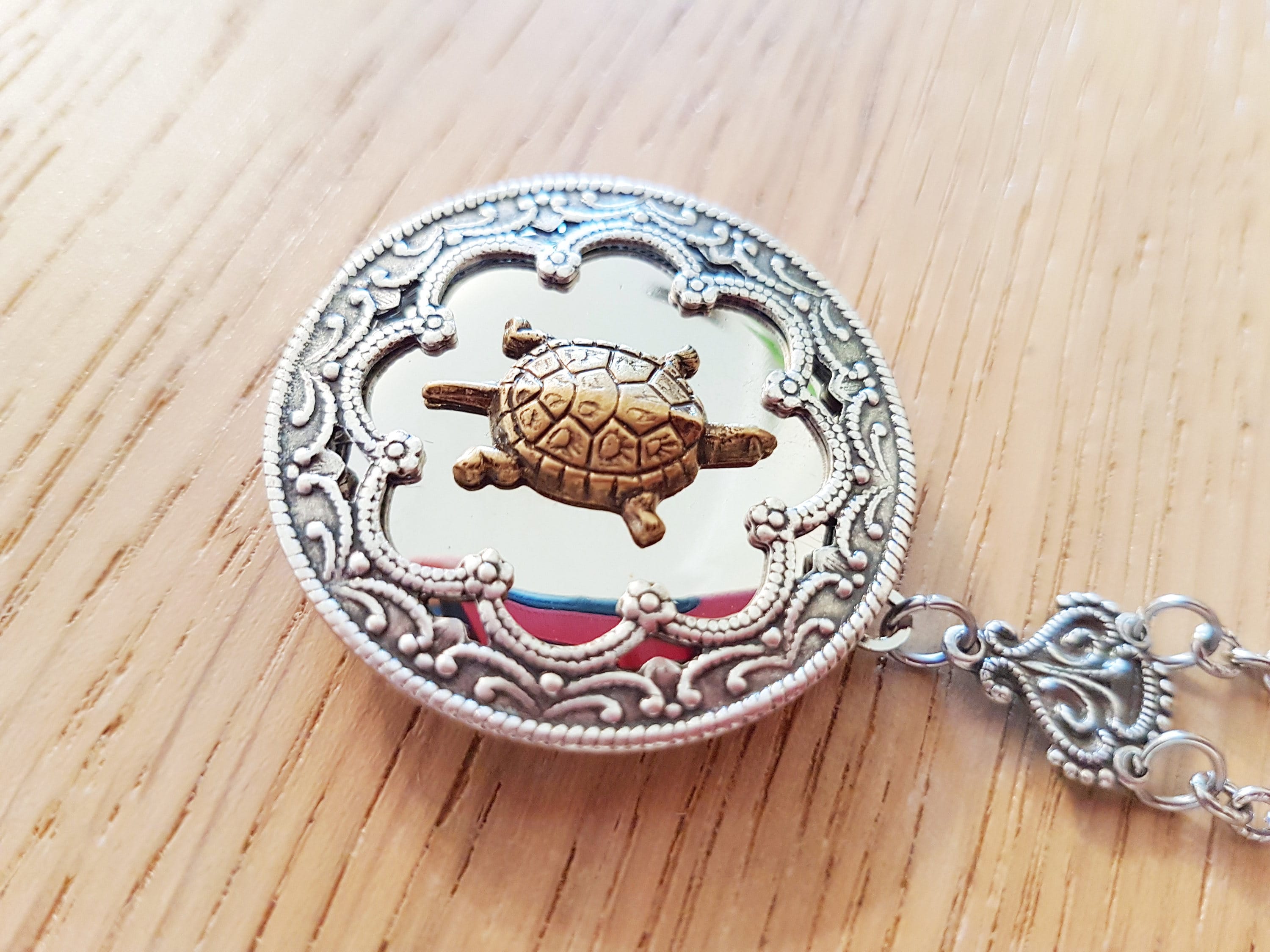 Turtle Locket Victorian Style Filigree Silver Round Vintage | Etsy