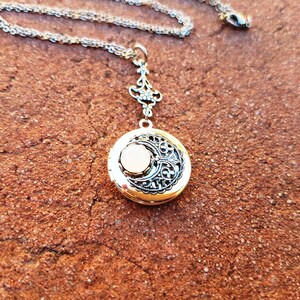 Tiny Round Silver Moon Locket Vintage White Opal Victorian Filigree ...