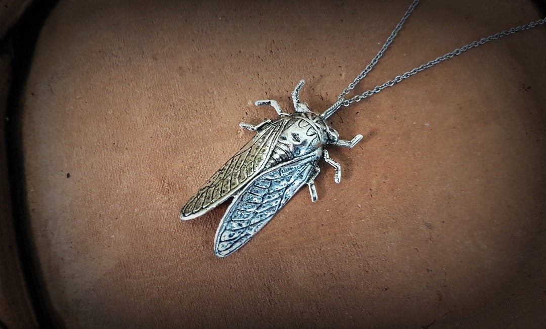 Vintage Style Cicada Necklace: Silver Insect Pendant, Symbolic Jewelry ...