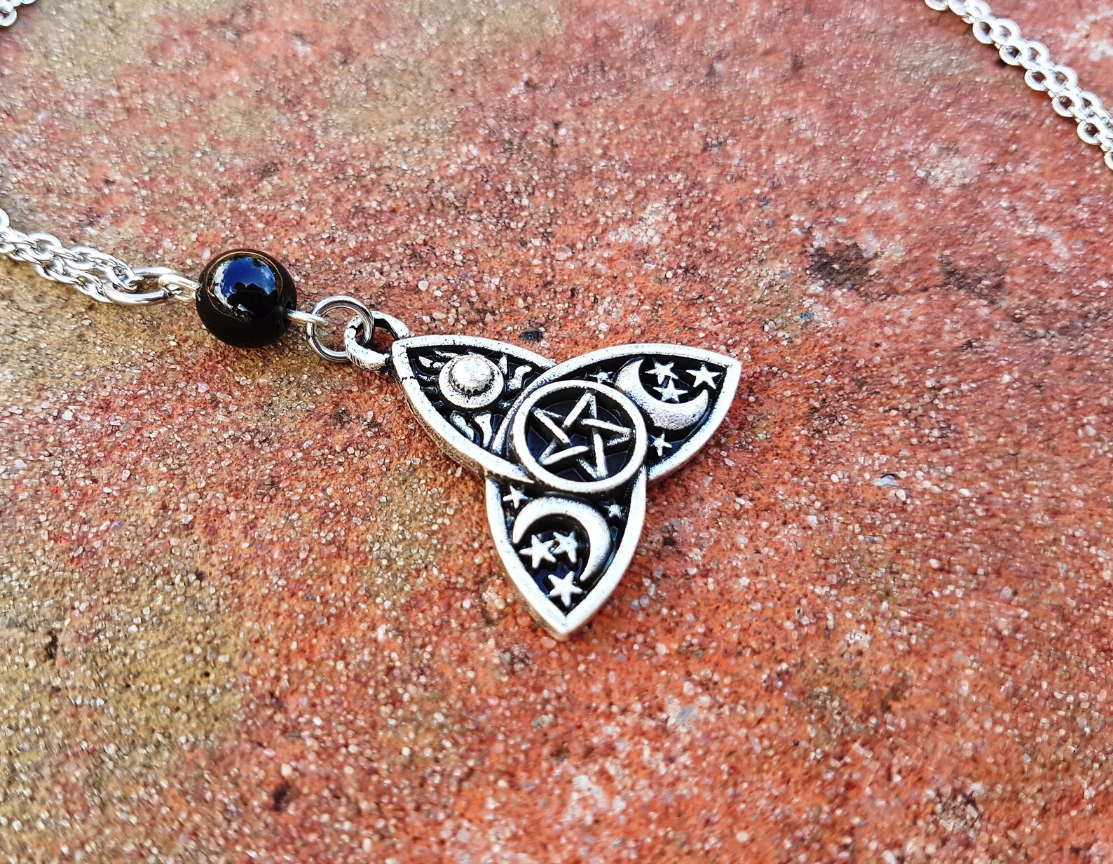 Triple Moon Triquetra Pentagram Silver Necklace Celtic Knot | Etsy