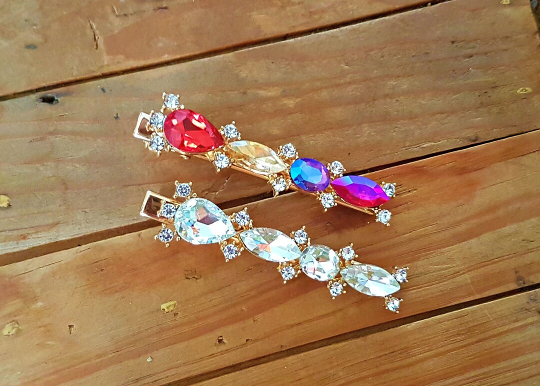 Art Deco Crystal Bobby Pins, Vintage Style Gold Hair Clips, Set of 2 - Etsy