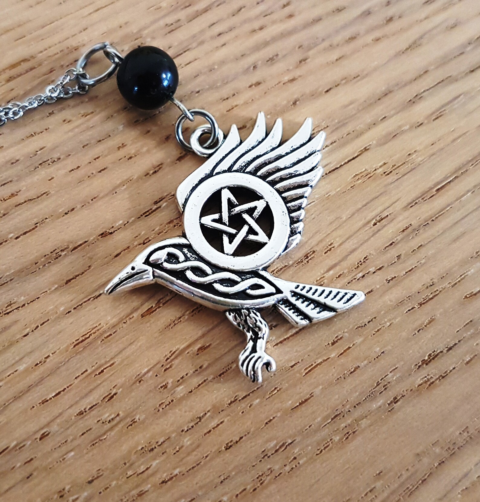 Raven Crow Pentacle Silver Necklace Pagan Pentagram Magic - Etsy Australia