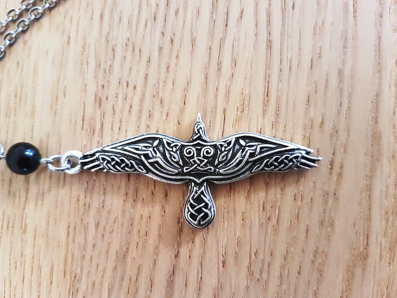 Raven Crow Silver Necklace pagan Celtic knot talisman amulet | Etsy