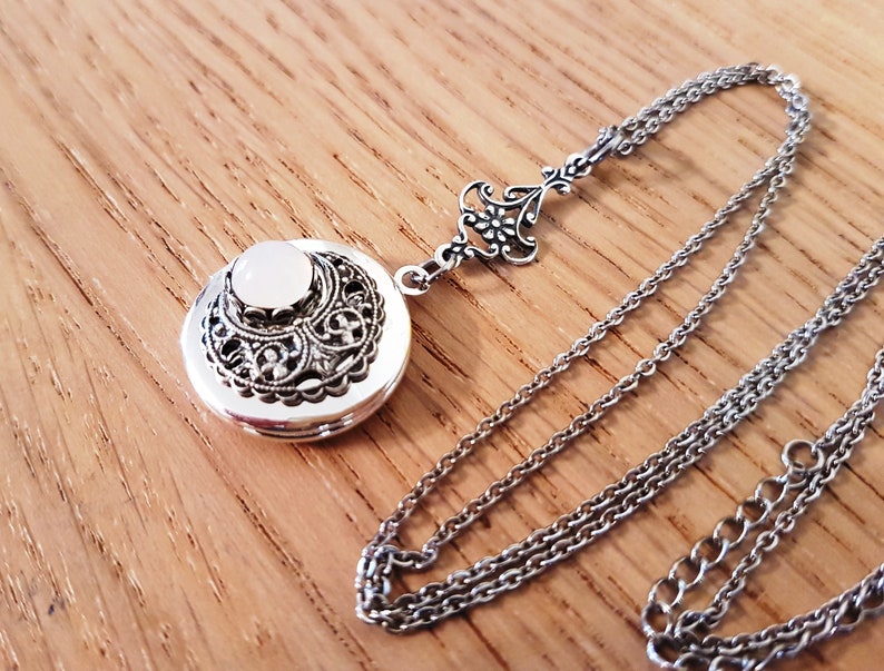 Tiny Round Silver Moon Locket Vintage White Opal Victorian | Etsy