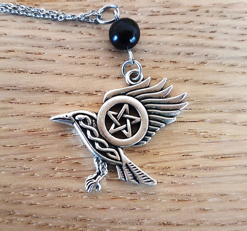 Raven Crow Pentacle Silver Necklace Pagan Pentagram Magic - Etsy Australia