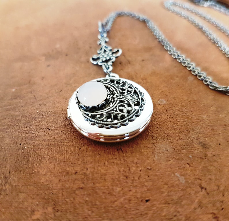 Tiny Round Silver Moon Locket Vintage White Opal Victorian | Etsy
