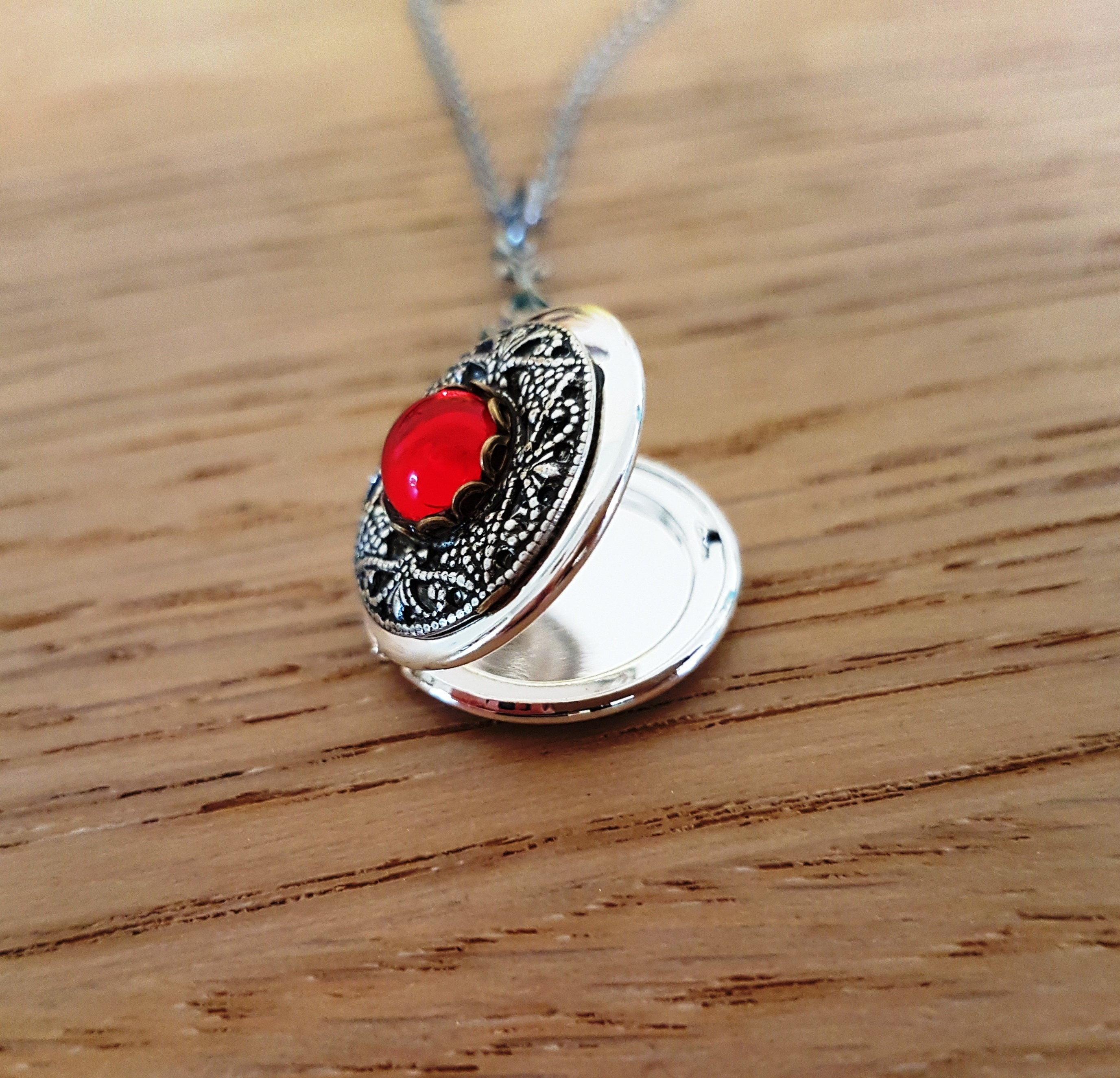 Tiny Round Silver Ruby Locket Necklace Victorian vintage style | Etsy
