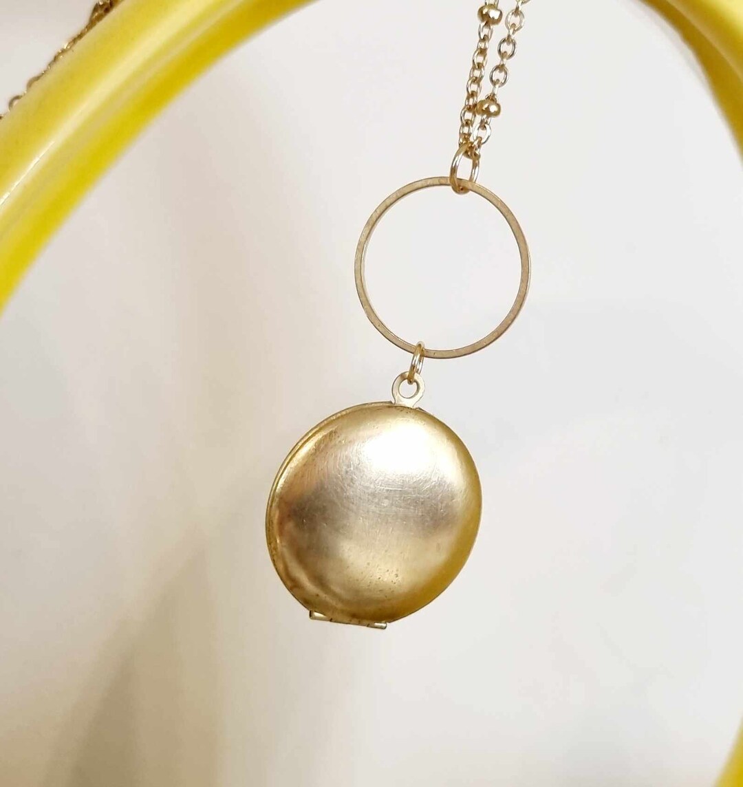 Vintage Round Gold Locket Art Deco Style Retro Geometric Minimalist Raw ...