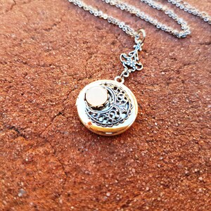 Tiny Round Silver Moon Locket Vintage White Opal Victorian Filigree ...