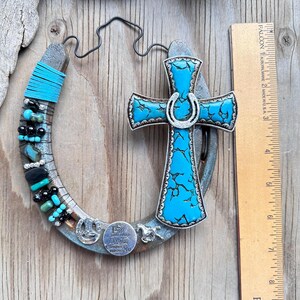 Cross, Turquoise Horse Shoe Wall Art, Rustic Country Decor, Equestrian ...