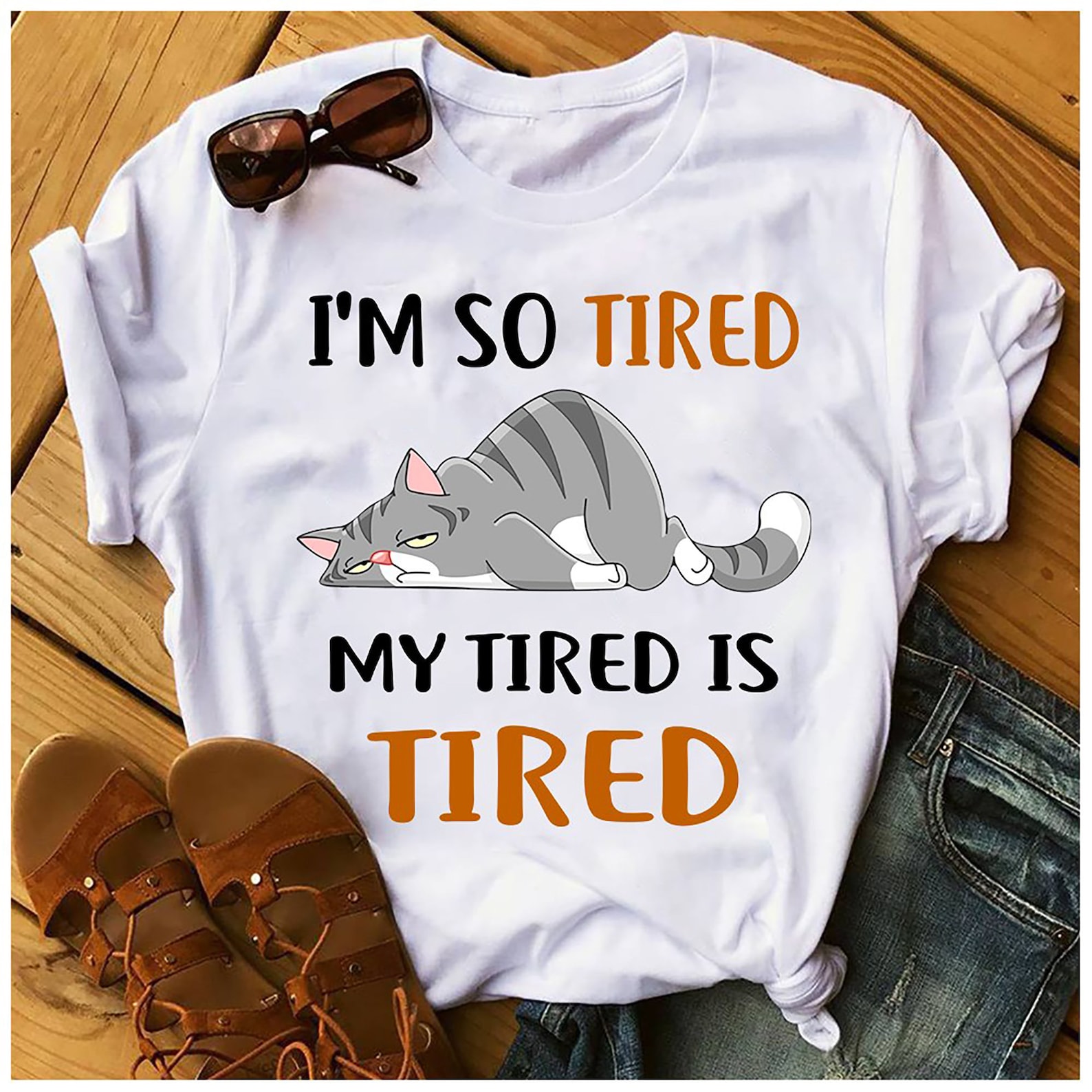 I'm So Tired My Tired Is Tired Funny Cat T-shirt Gift For | Etsy