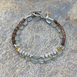 Aquamarine With Andalusite and Moonstone Bracelet With Sterling Silver ...
