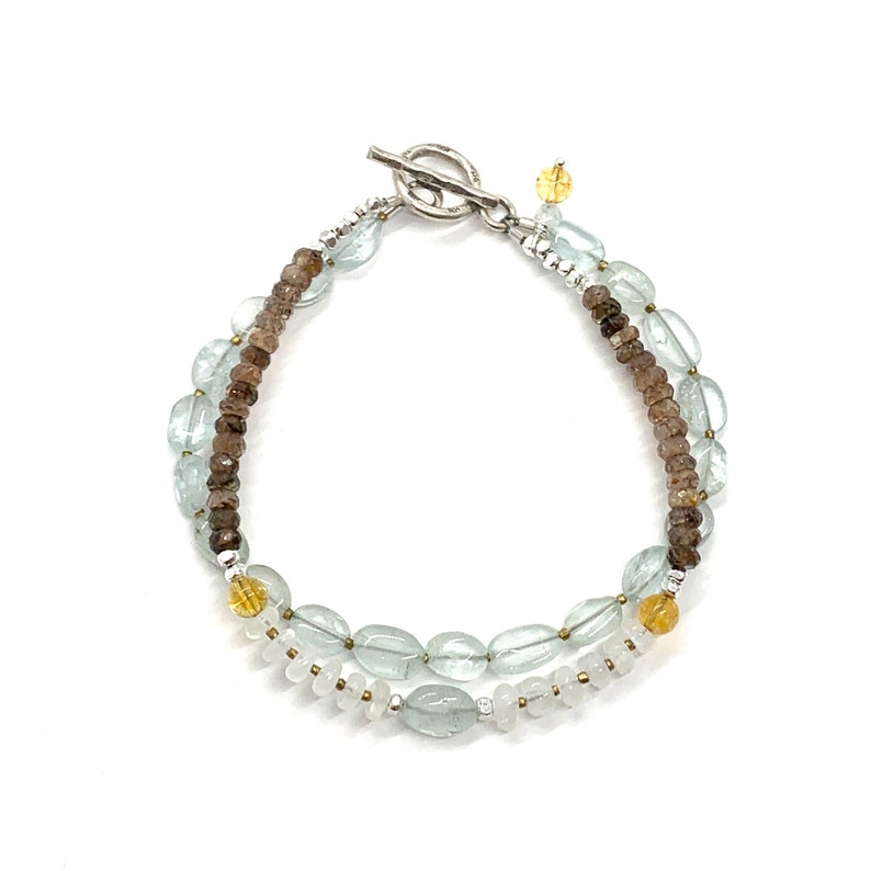 Aquamarine With Andalusite and Moonstone Bracelet With Sterling Silver ...