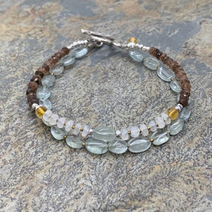Aquamarine With Andalusite and Moonstone Bracelet With Sterling Silver ...