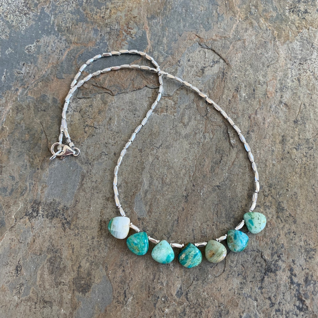Blue Green Opalina Teardrop Necklace With Sterling Silver, 18 Inch - Etsy