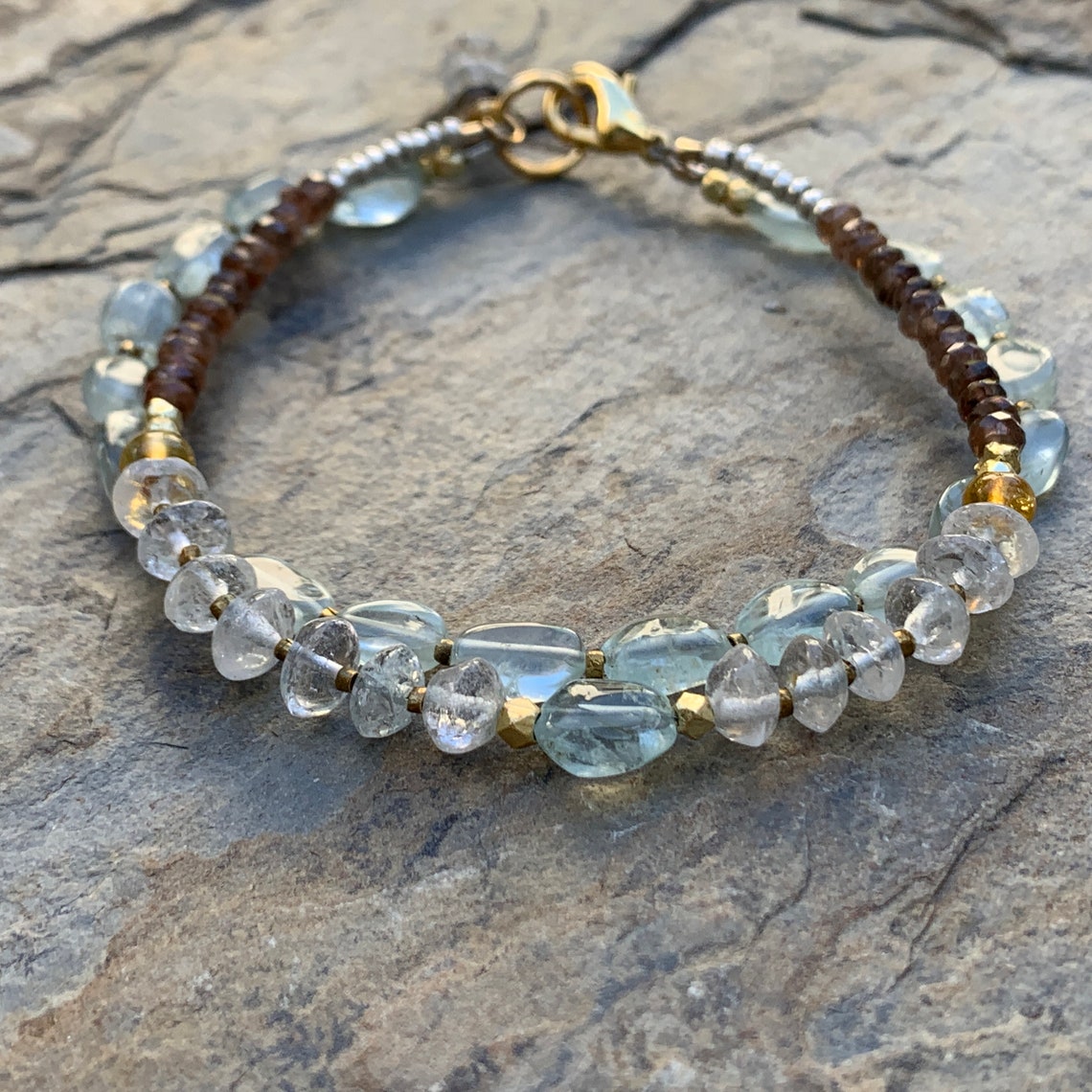 Aquamarine With Andalusite and Moonstone Bracelet With Vermeil - Etsy