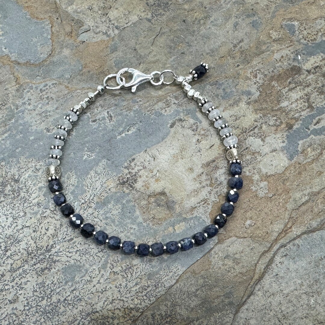 Sapphire Bracelet With Moonstone and Sterling Hill Tribe Silver, 7.5 ...