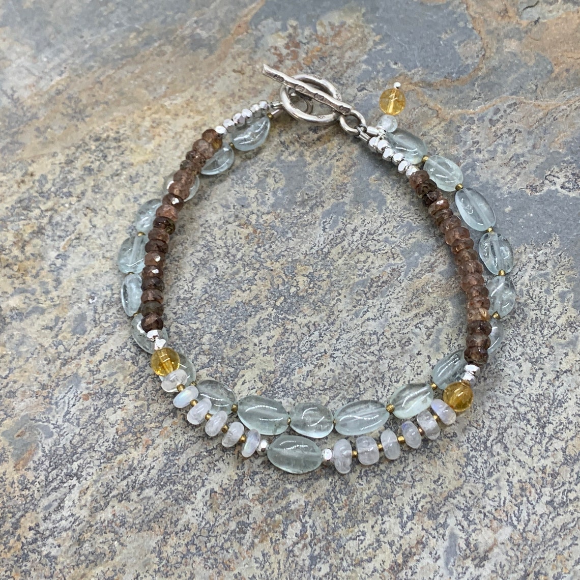 Aquamarine With Andalusite and Moonstone Bracelet With Sterling Silver ...