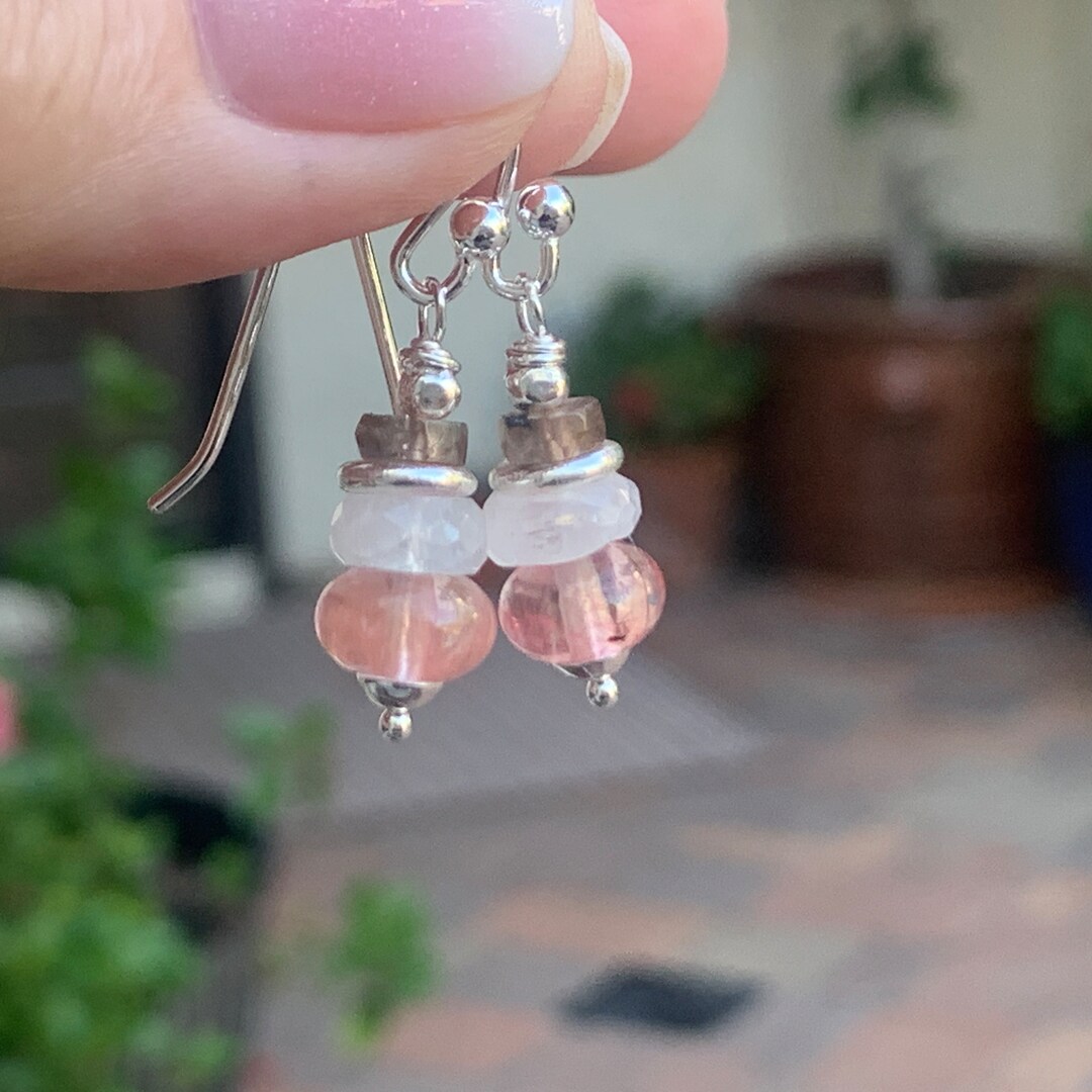 Pink Gemstone Earrings With Cherry Quartz, Moonstone, Andalusite and ...