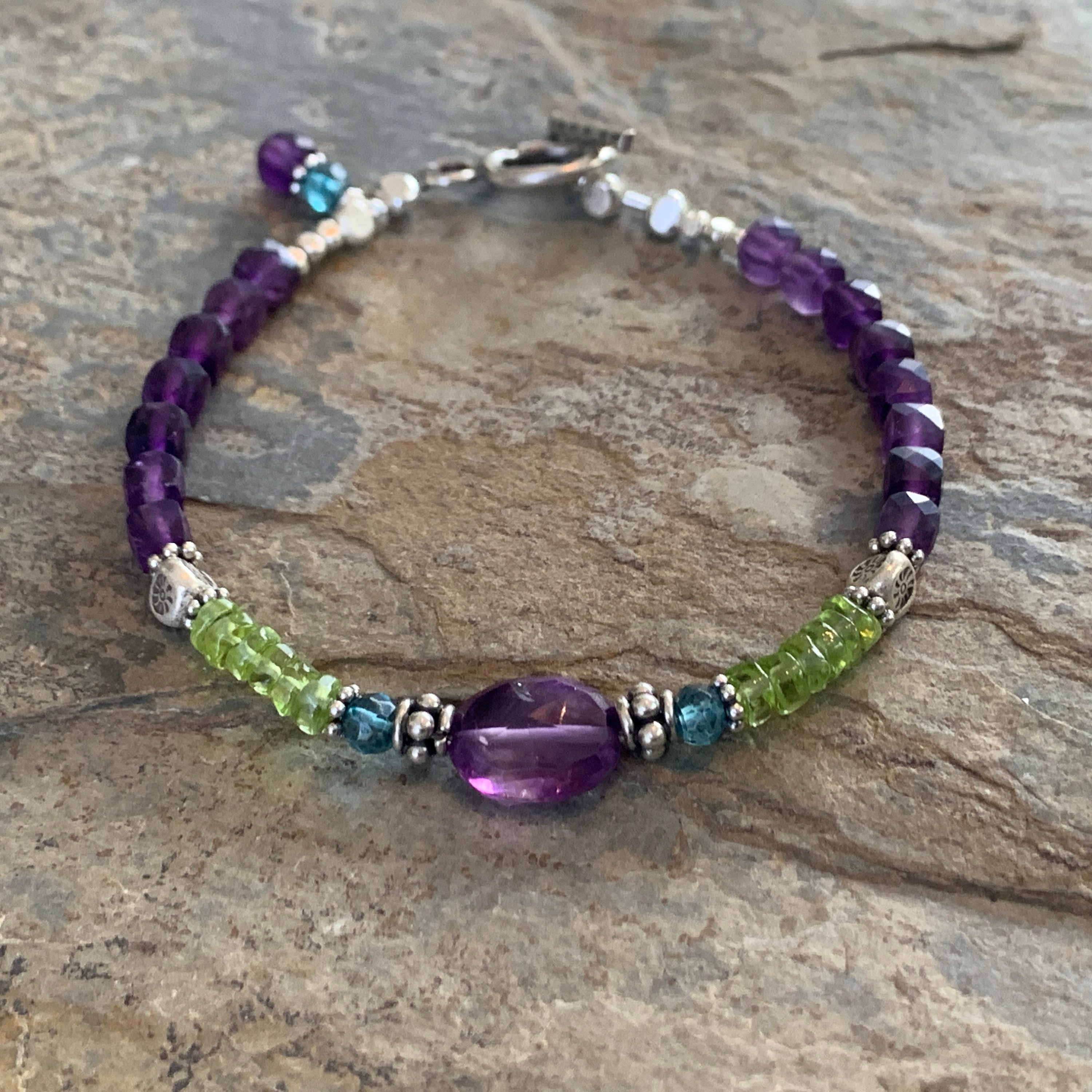 Amethyst Bracelet with Peridot Blue Quartz and Sterling | Etsy