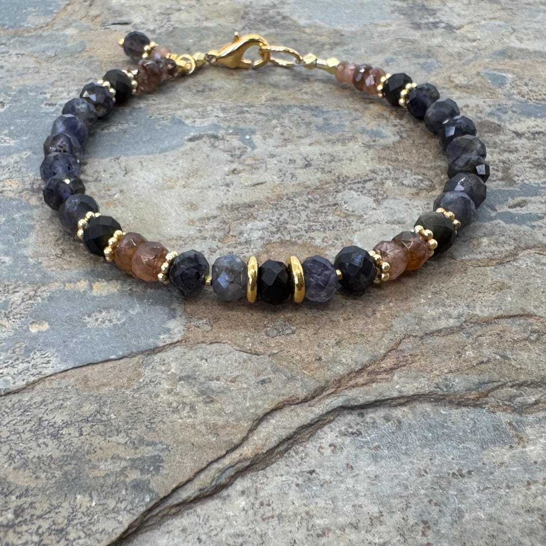 Iolite Bracelet With Obsidian, Andalusite and Vermeil Gold, 7.5 Inch - Etsy