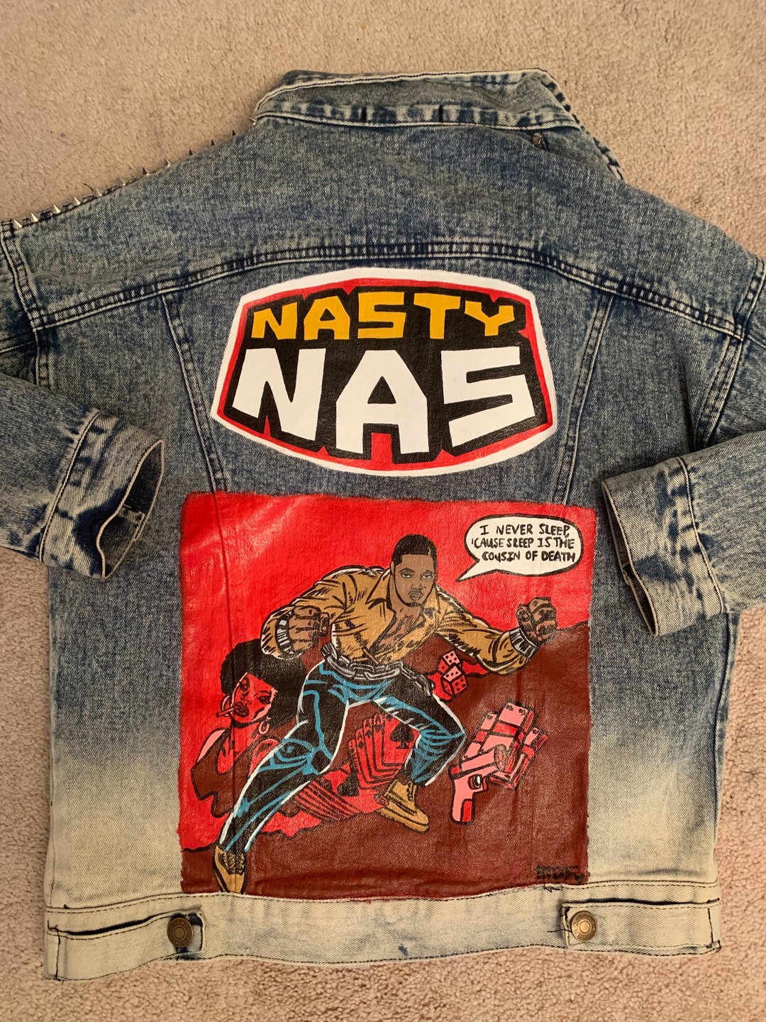 Nasty Nas Denim Jacket / Custom Hand Painted Denim Jacket / Nasir Jones ...